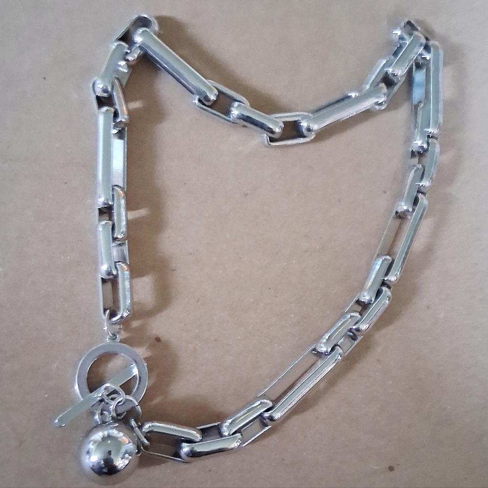 Heavy Sterling Silver Elongated Link Chain Collar Nec… - Gem